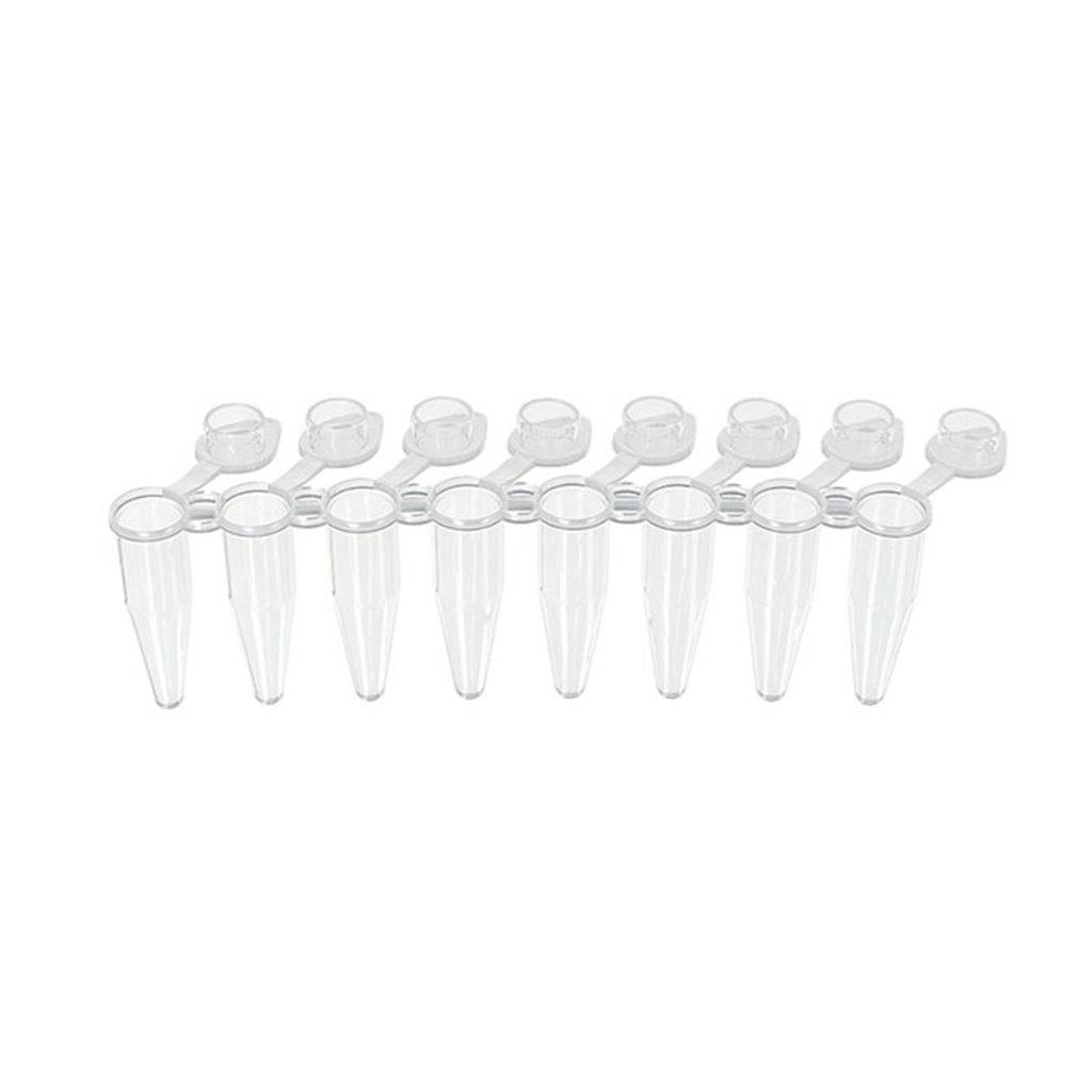 PCR Attached 8-Strip Tube and Optically Clear Flat Cap, qPCR, 0.2mL