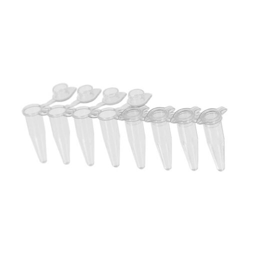 PCR Attached 8-Strip Tube and Optically Clear Flat Cap, qPCR, 0.2mL